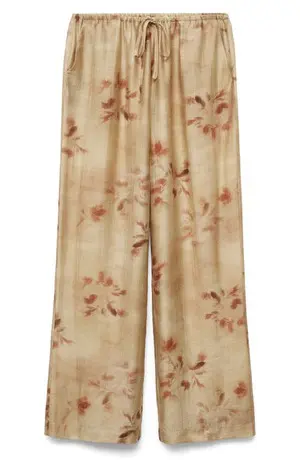 Mango Leaf Print Wide-leg Drawstring Trousers