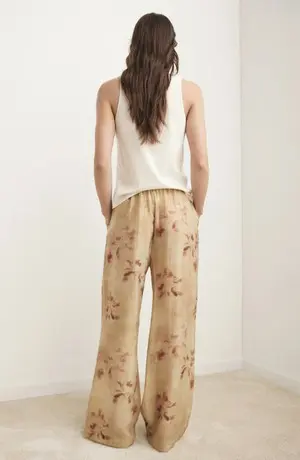Mango Leaf Print Wide-leg Drawstring Trousers