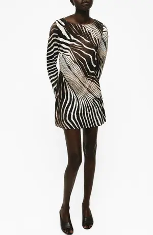 Mango Zebra Print Long Sleeve Mini Dress