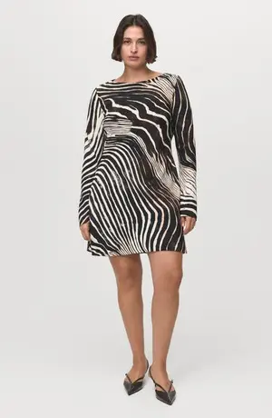 Mango Zebra Print Long Sleeve Mini Dress