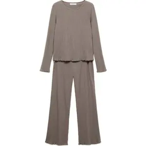 Mango Pointelle Cotton Pajamas Medium Brown