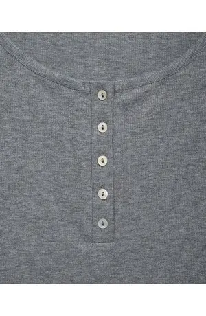 Mango Rib Knit Pajama Henley - Medium Heather Grey