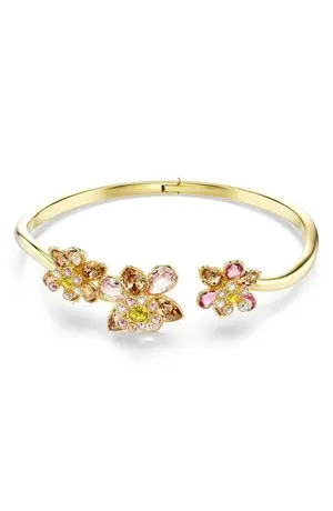 SWAROVSKI Idyllia Crystal Flower Open Bangle Bracelet - Gold/multi