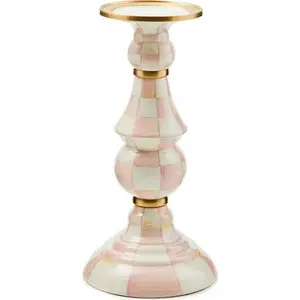 MACKENZIE-CHILDS Check Large Pillar Candleholder - Rosy