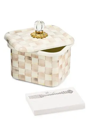 MACKENZIE-CHILDS Check Enameled Steel Recipe Box - Mocha