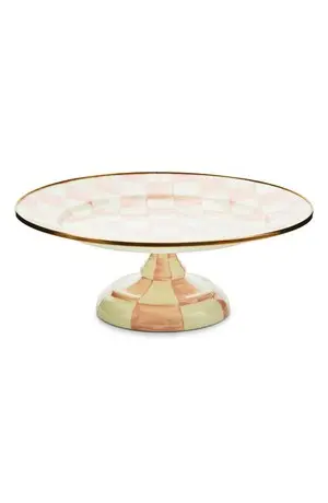 MACKENZIE-CHILDS Check Small Pedestal Platter - Rosy