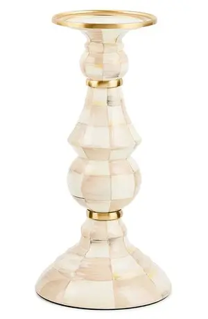 MACKENZIE-CHILDS Check Large Pillar Candleholder - Mocha