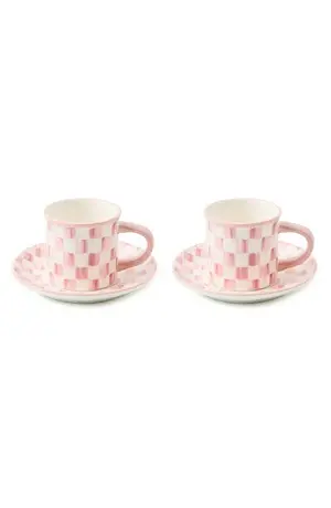 MACKENZIE-CHILDS Check Set Of 2 Espresso Cups & Saucers - Rosy