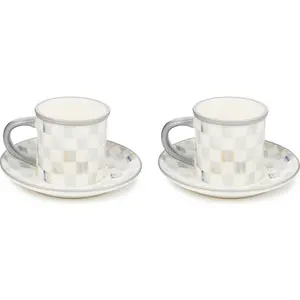 MACKENZIE-CHILDS Check Set Of 2 Espresso Cups & Saucers - Sterling