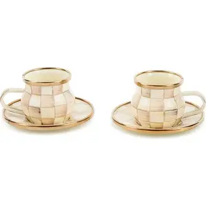 MACKENZIE-CHILDS Check Set Of 2 Espresso Cups & Saucers - Mocha