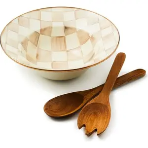 MACKENZIE-CHILDS Mocha Check Salad Serving Set