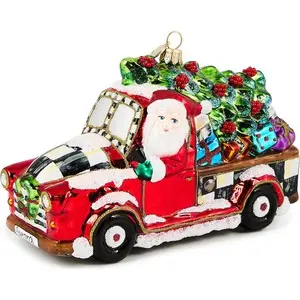 MACKENZIE-CHILDS Santa Hitting The Road Glass Ornament - Red