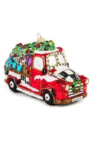 MACKENZIE-CHILDS Santa Hitting The Road Glass Ornament
