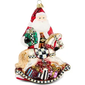 MACKENZIE-CHILDS Santa With Rocking Horse Glass Ornament - Red