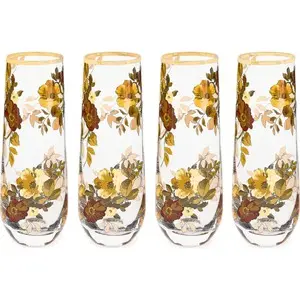 MACKENZIE-CHILDS Set Of 4 Wild Rose Stemless Flutes - Pink