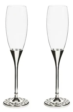 MACKENZIE-CHILDS Set Of 2 Celebrate Courtly Check Toasting Champagne Flutes - Silver