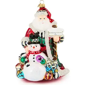 MACKENZIE-CHILDS Santa & Snowman Glass Ornament - White
