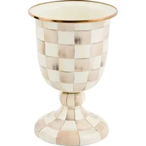 MACKENZIE-CHILDS Mocha Check Pedestal Vase - Beige/white