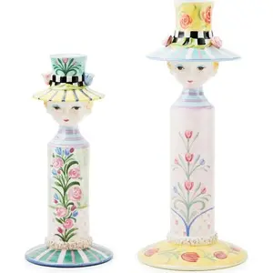 MACKENZIE-CHILDS Meadow Set Of 2 Lady Candleholders - Rosy