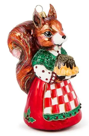MACKENZIE-CHILDS Check It Out Squirrel Glass Ornament - Red