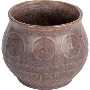 STORIED HOME Debossed Stoneware Planter With Pattern And Reactive Glaze