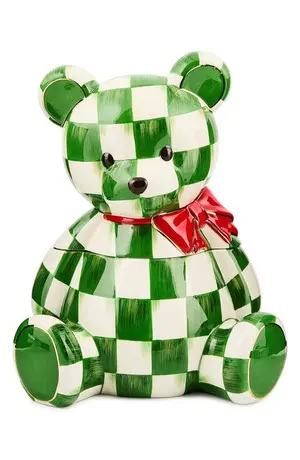 MACKENZIE-CHILDS Check It Out Bear Cookie Jar - Green