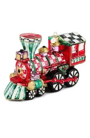 MACKENZIE-CHILDS Check It Out Train Glass Ornament - Red