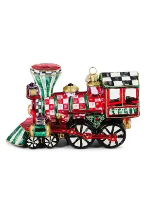 MACKENZIE-CHILDS Check It Out Train Glass Ornament