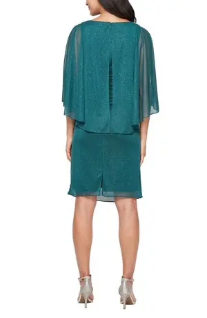 SL FASHIONS Glitter Chiffon Capelet Cocktail Dress