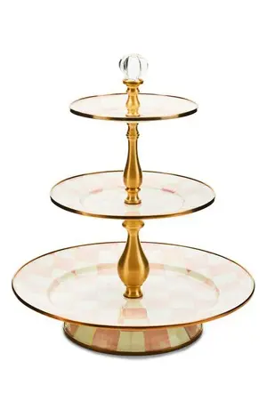 MACKENZIE-CHILDS Check Three Tier Sweet Stand - Rosy