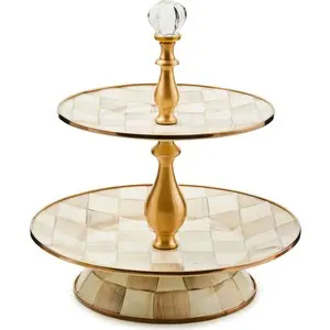 MACKENZIE-CHILDS Royal Check Enameled Steel 2-tier Sweet Stand - Mocha