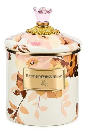 MACKENZIE-CHILDS Wild Rose Small Enameled Steel Canister - White