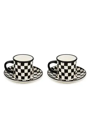 MACKENZIE-CHILDS Check Set Of 2 Espresso Cups & Saucers - Courtly