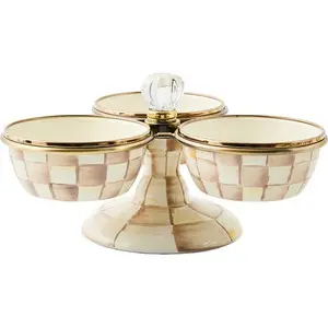 MACKENZIE-CHILDS Check Enameled Steel Triplicity Bowls & Stand Set At Nordstrom Mocha