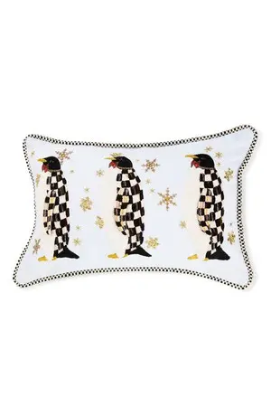 MACKENZIE-CHILDS Penguin Parade Throw Pillow - White