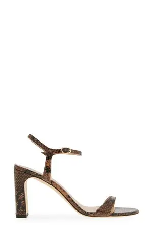 STUART WEITZMAN Babette 85 Snakeskin Embossed Ankle Strap Sandal