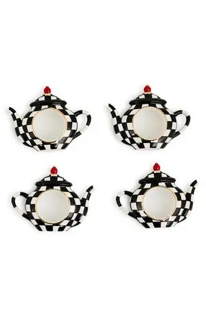 MACKENZIE-CHILDS Check Set Of 4 Teapot Napkin Rings - Courtly