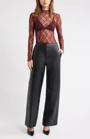 OPEN EDIT Floral Stretch Lace Top - Burgundy Tannin