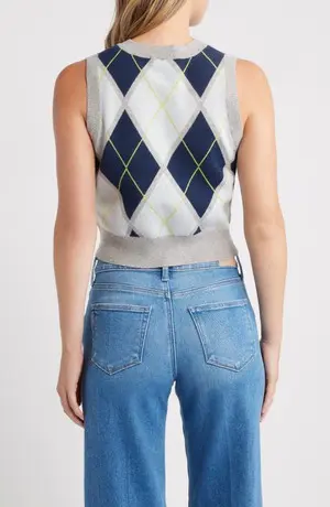 525 America Estelle Argyle Crop Sweater Vest
