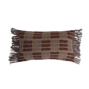STORIED HOME Woven Recycled Cotton Blend Lumbar Pillow With Fringe - Purple