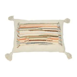 STORIED HOME Woven Cotton Slub Lumbar Pillow With Applique - Cream