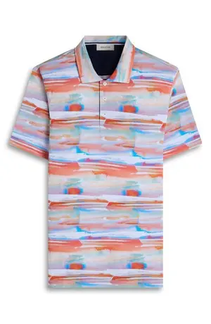 Bugatchi Hendrix Digital Abstract Brushstroke Print Pima Cotton Polo