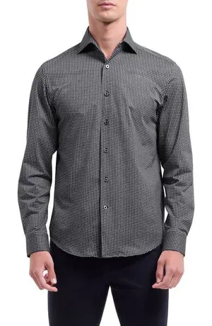 Bugatchi Devon Ooohcotton® Geo Print Button-up Shirt Black