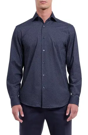 Bugatchi Devon Ooohcotton® Geo Print Button-up Shirt Night Blue