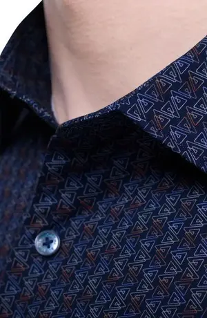 Bugatchi James Ooohcotton® Geo Print Button-up Shirt - Navy