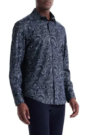 Bugatchi James Ooohcotton® Floral Stripe Button-up Shirt - Navy