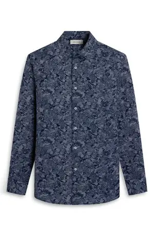 Bugatchi James Ooohcotton® Floral Stripe Button-up Shirt - Navy