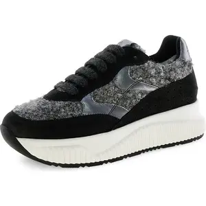 VOILE BLANCHE Lana Genuine Shearling Platform Sneaker - Black Grey