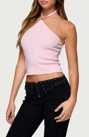 EDIKTED Hollis Crop Halter Top - Light-pink