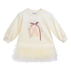 MIMI TUTU Ruffle Ribbon Dress - Beige